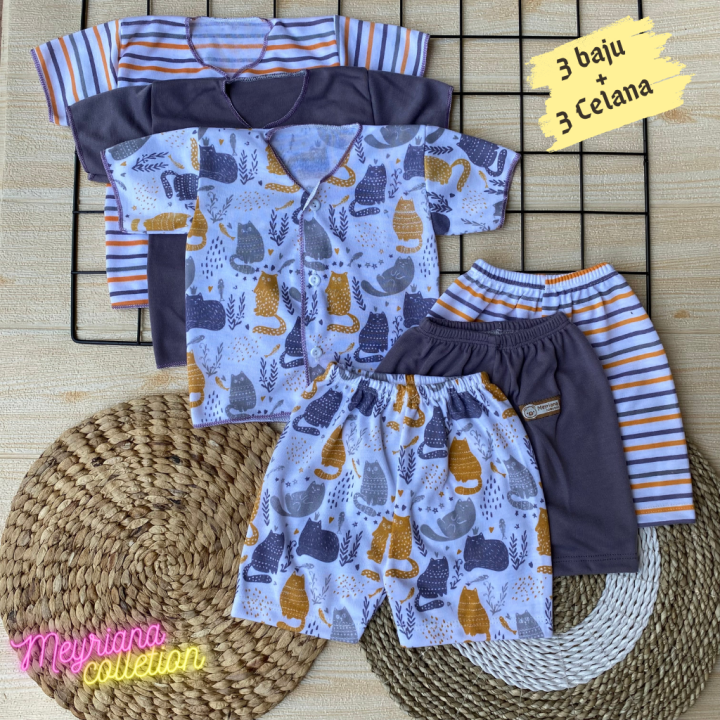 Seri Taro - 6 PCS Baju Bayi Lengan Pendek Dan Celana Pendek Bayi Baru ...