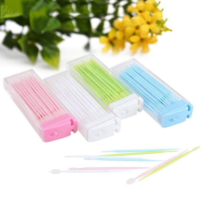 2 Way Oral Dental Tooth Pick Interdental Brush with Portable Case Pink ...