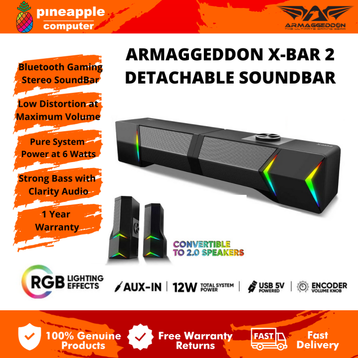 Armaggeddon X-Bar 2 Detachable Gaming Stereo SoundBar Bluetooth Aux-IN ...
