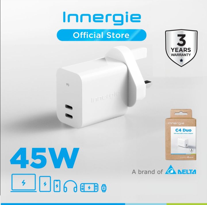 Innergie C4 Duo 45W GaN 2-port USB-C GaN Charger, Support USB PD 3.0 ...