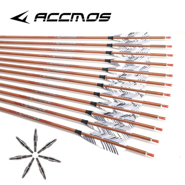 【Kefo】 6-12pc Wood Skin Carbon Arrows Spine 350 400 450 500 550 600 700 ...