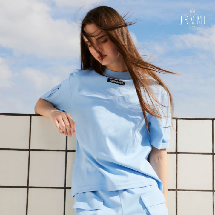 JEMMIDORIS เสื้อยืดคอกลมมีกระเป๋าแขนเสื้อ-รุ่น Arm pocket T-shirt blue ...