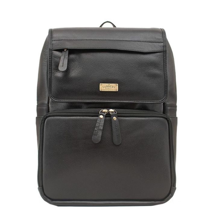 The Tannery Manila Leather Laptop Backpack Anton, Black Hi-Shine ...