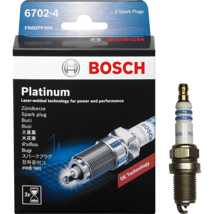 Bosch Platinum FR8DPP30X Spark Plug Set of 4 Cross BKR5E 11 BKR5EGP K16PR U11 FR8DPX 0242230557 Double Platinum Fine Wire Vios Lancer Sentra Fuzion Corolla Big Body GLi 4AFE 4G63 Lynx W210