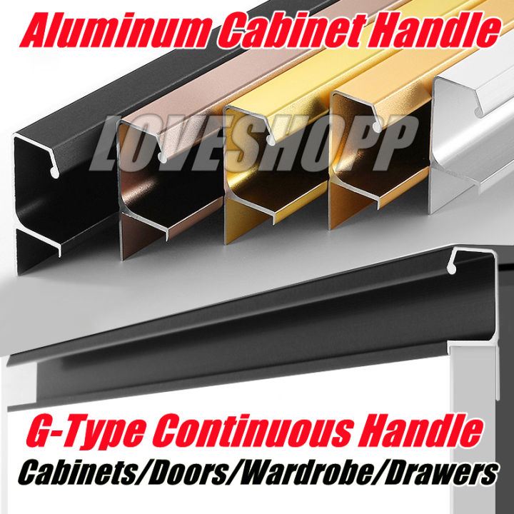 Aluminum 1.5M Silver/Black G Grab Handle Continuous For Cabinet Holder ...