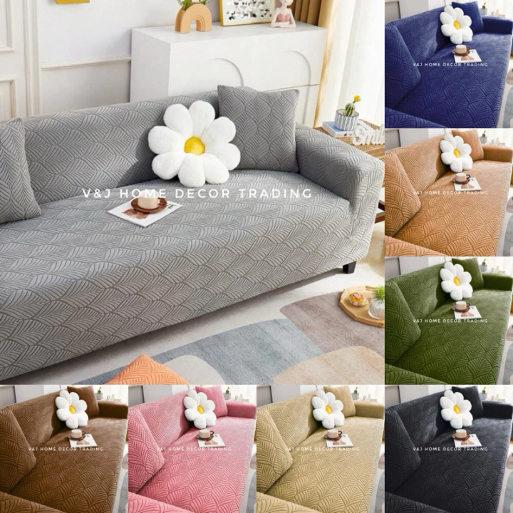 EMBOSSED SOFA COVER LEAVES Regular & L Shape Sofa Stretchable | Lazada PH