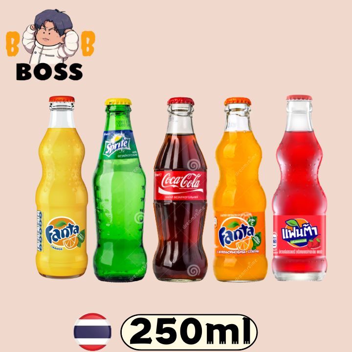 HALAL Thailand Sparkling Drink Glass Bottle Series Cola/ Sprite/ Fanta Orange/ Fanta Fruit ...
