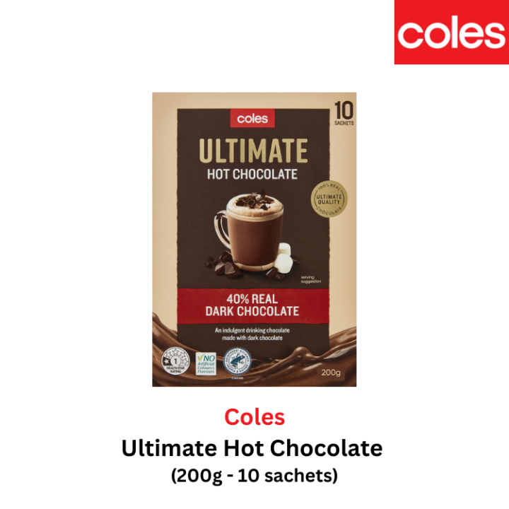 Coles - Ultimate Hot Chocolate (40% Dark Chocolate) (200g - 10 sachets ...