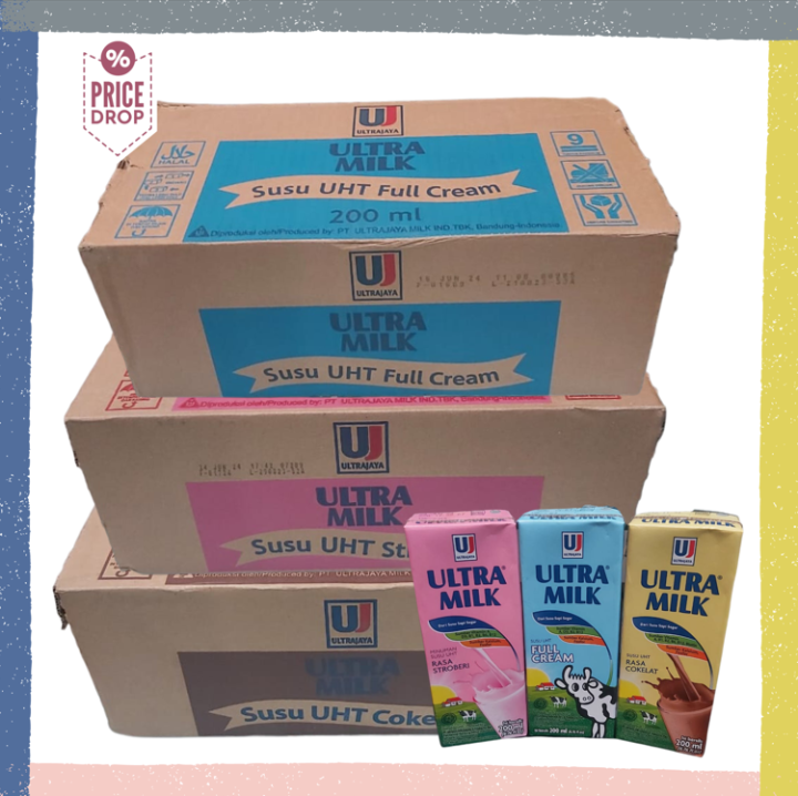 ULTRA MILK SUSU UHT 200 ML COKLAT/STRAWBERRY/FULLCREAM - 1 KARDUS ...