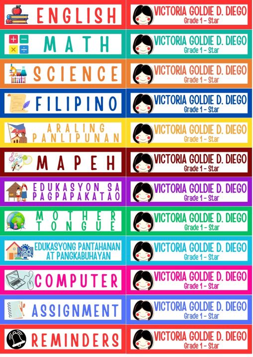 24pcs Personalized Subject Label and Name Sticker for Kids Subject ...