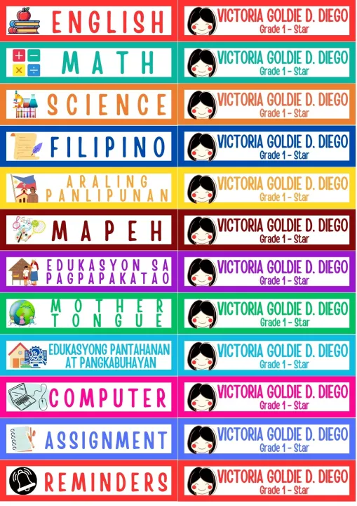 24pcs Personalized Subject Label and Name Sticker for Kids Subject ...