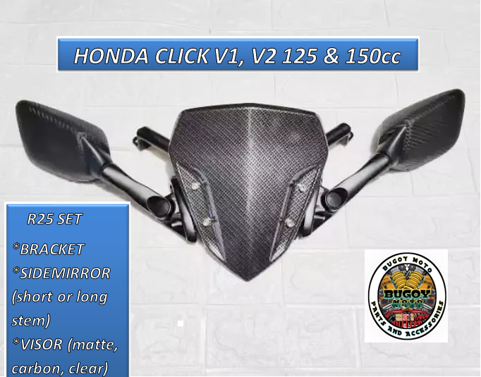 Honda CLICK R25 side mirror with bracket and visor (1 SET w/ bolts) for ...