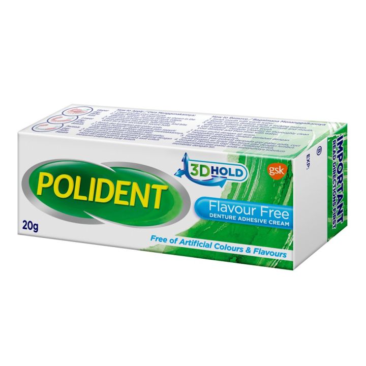 POLIDENT DENTURE ADHESIVE CREAM 20G FLAVOUR FREE | Lazada