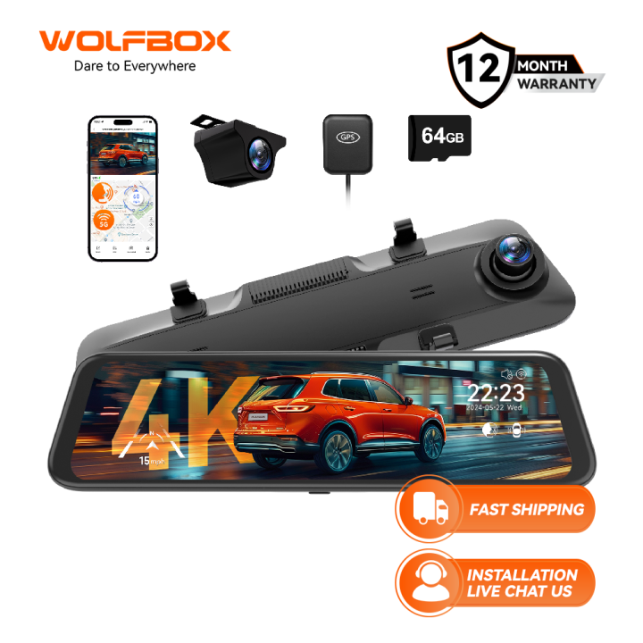 WOLFBOX G850 PRO 4K Mirror Dash Cam – 12" Rear View Mirror Camera with ADAS, BSD, 5.8GHz WiFi ...