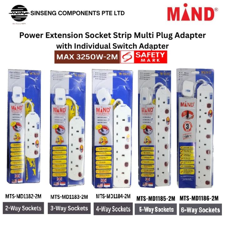 MIND 2 | 3 | 4 | 5 | 6 WAY Extension Multi Socket Plug Strip Power ...