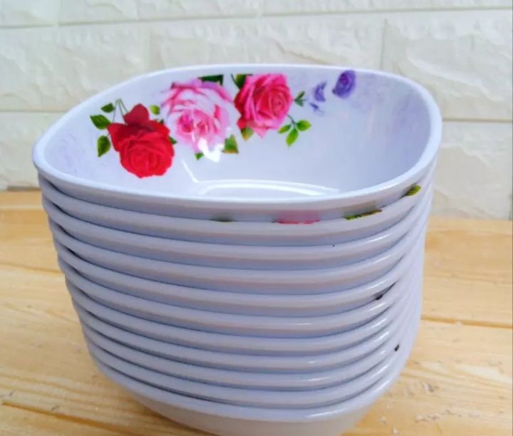 MANGKUK MELAMINE KOTAK MOTIF BUNGA | Lazada Indonesia