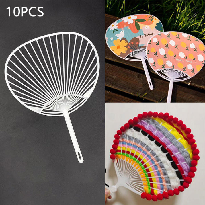 🎈 TGP 10-Piece White Plastic Creative Durable Japanese Fan Uchiwa DIY ...