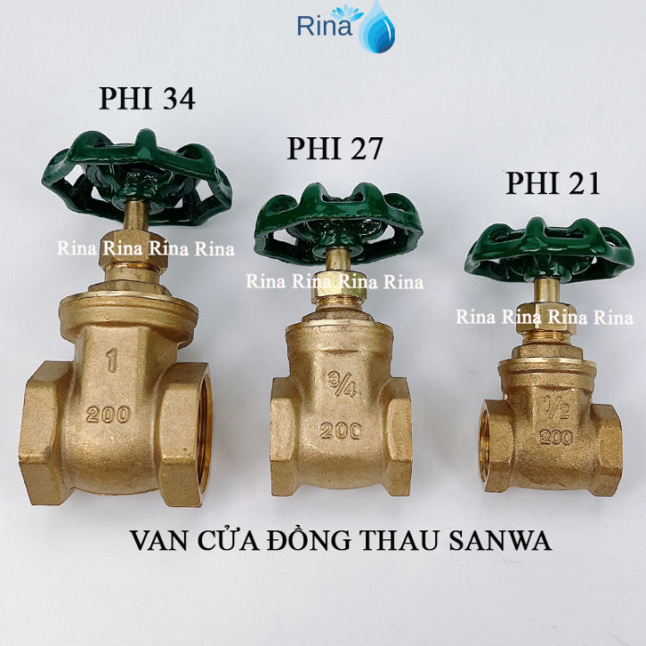 Van Cửa Sanwa Đồng Thau Phi 21 - 27 - 34, van tổng, van xoay tay xanh ...