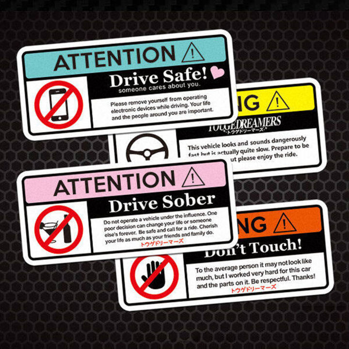 JDM Warning Label Personality Block Scratch Stickers Fun Decorative ...