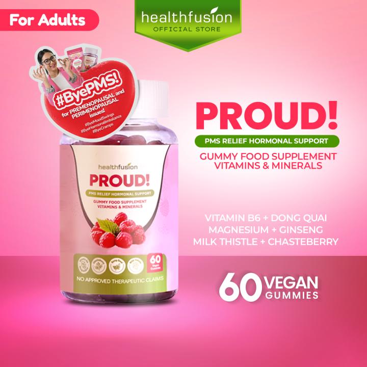 Health Fusion PROUD! Bye PMS! PMS Relief Hormonal Support Gummy Food Supplement 60 Vegan Gummies ...