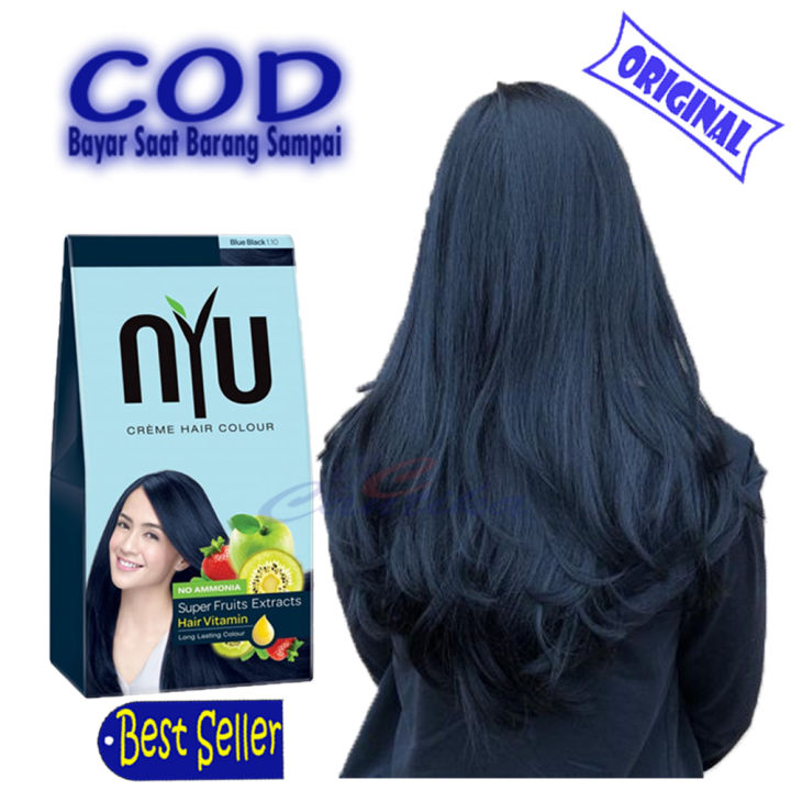 NYU Creme Hair Colour 30ml Blue Black Asli Tanpa Amonia Cat Rambut ...