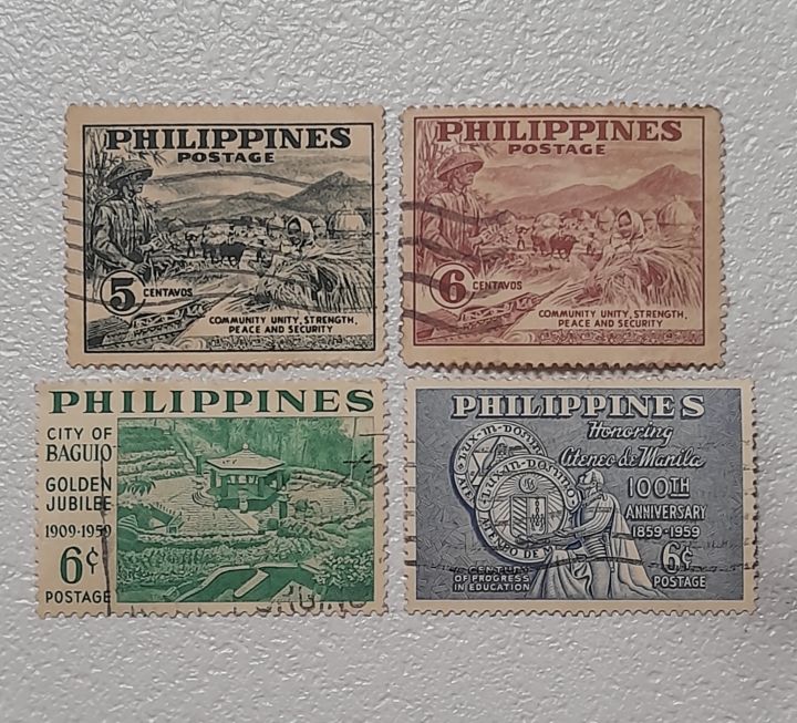 Philippine Postage Stamp set: 1951 Headman of Barangay Inspecting ...