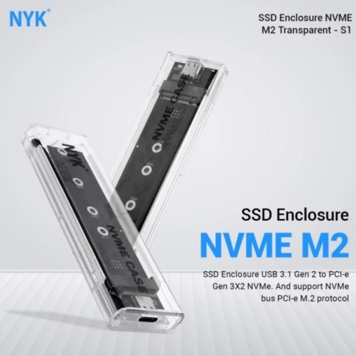 Case SSD Nvme M2 NYK S1 Casing SSD Enclosure Nvme Transparan NYK S1 Usb ...