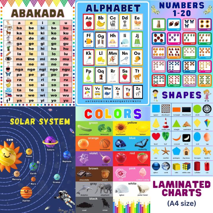 Educational Charts for Kids LAMINATED THICK A4 Size Alphabet Animals ...