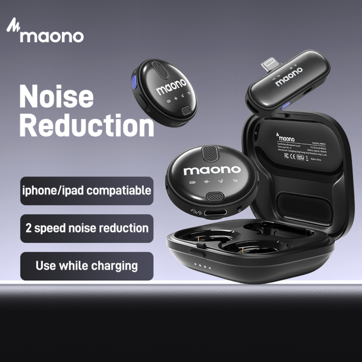 MAONO WM620 PB2การเชื่อมต่อฟ้าผ่า ไมโครโฟนไร้สายลาวาเลียร์2.4GHz ...