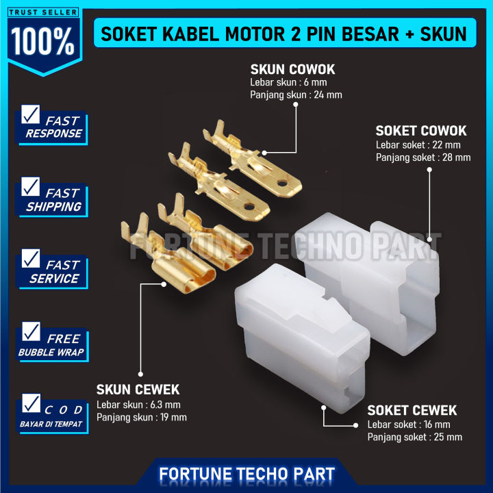 PAKET 10 SET Socket 2 Pin Besar + Skun / Soket Motor / Konektor Motor ...