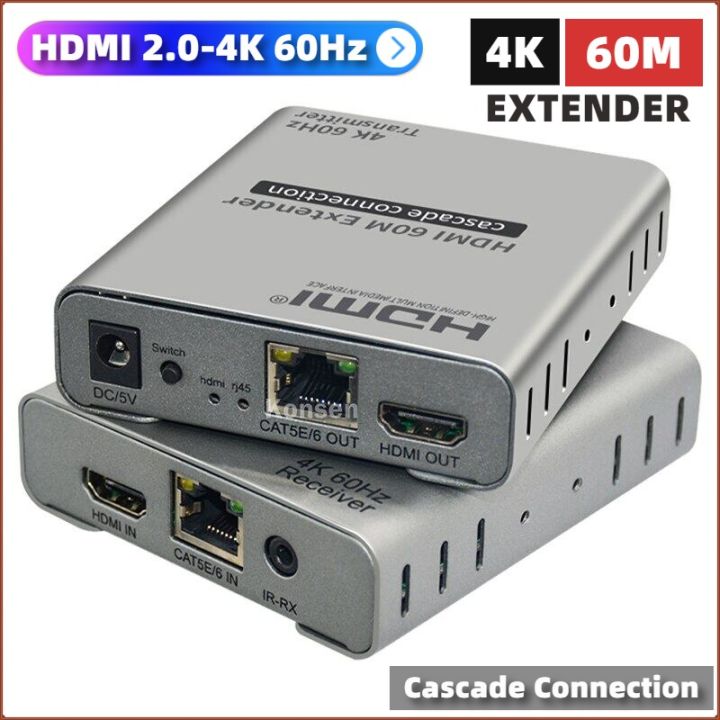 HDMI 2.0 Extender 60M 4K 60Hz - Supports 1TX to 12RX Cascade Connection ...