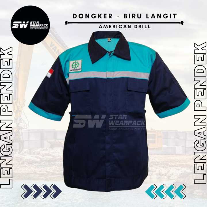 Baju Seragam Kerja Proyek Warna Dongker Kombinasi Biru Langit | Lazada ...