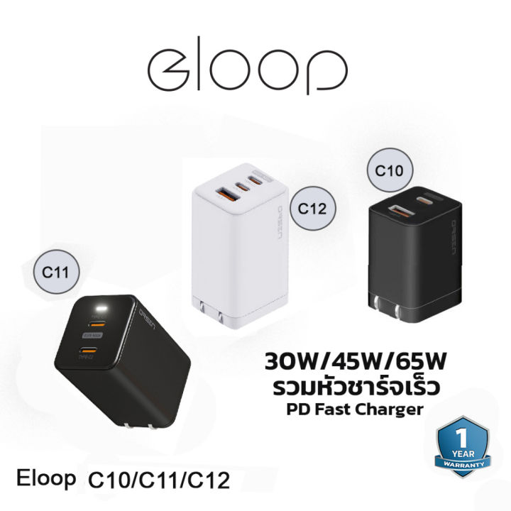 Eloop C10 / C11 / C12 GaN รวม หัวชาร์จเร็ว PD สูงสุด 65W Orsen Apapter หัวชาร์จ USB Type C ...