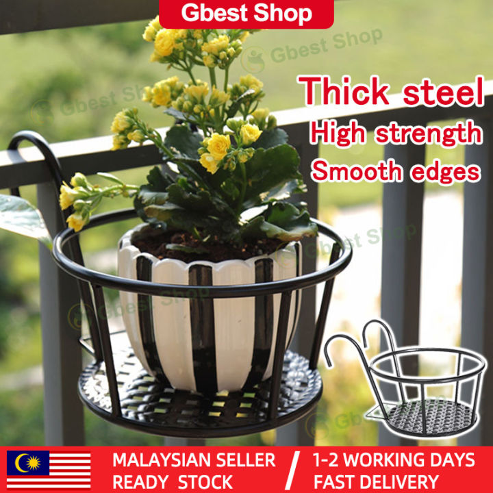 Gbest Balcony Wrought Iron Flower Pot Rack Wall Hanging Planter Box ...
