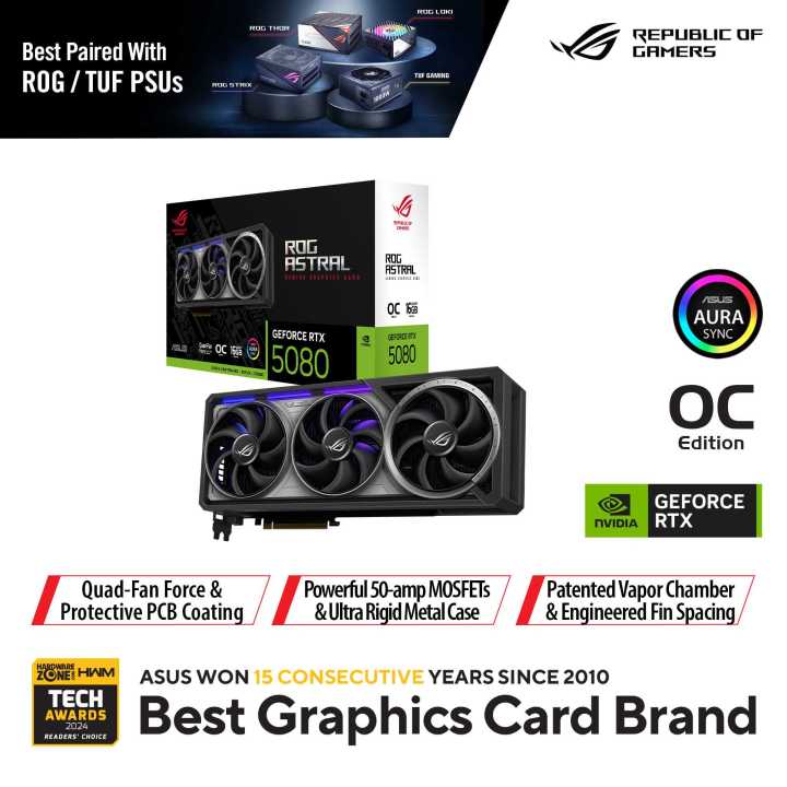 ROG Astral GeForce RTX™ 5080 OC Edition Gaming Graphics Card (PCIe® 5.0 ...