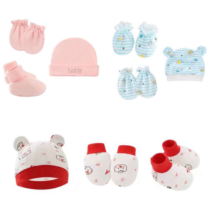 Mitten Booties Hat Set 3 in 1 Newborn Baby Hat Baby Clothing Baby Anti ...