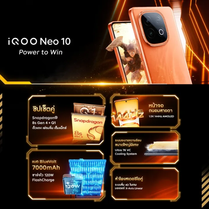 iQOO Neo 10 (12+256GB, 16+512GB) โทรศัพท์มือถือไอคูล | CPU SDM 8s Gen4 ...