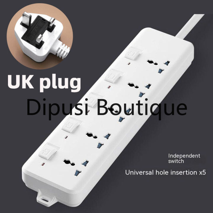 Safety 2m 3meter CABLE WITH SWITCH Multi Extension Plug Universal 5 Way ...