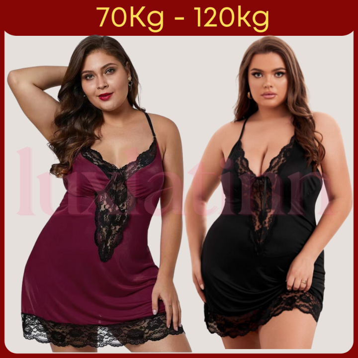 Plus Size Sexy Nightdress Curve Lace Nightwear Sleepwear Pyjamas Baju Tidur Seksi Perempuan