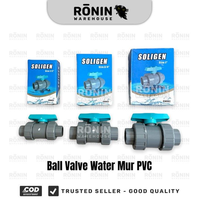 SOLIGEN Ball Valve PVC Water Mur 3/4 1/2 1 inch Stop Kran Pipa Plastik ...