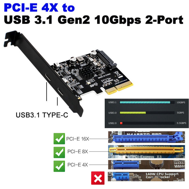 PCI express ( PCIe ) to 2 port USB 3.1 Type-C 10Gbps Chipset: ASM3142 ...