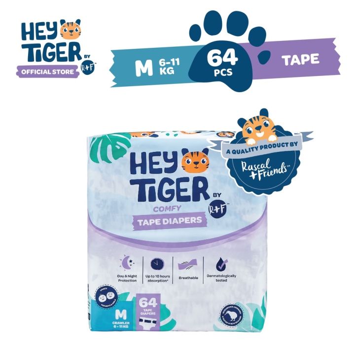 Hey Tiger Medium Tape Diaper Jumbo Pack 64 Pads | Lazada PH