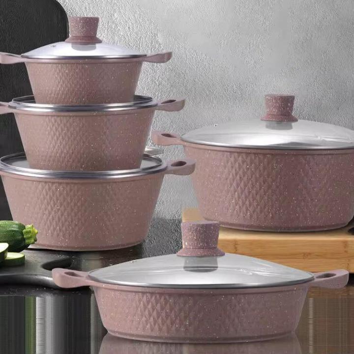 J0610 5pcs Light Brown Cookware Casserole Set Granite Coating High ...