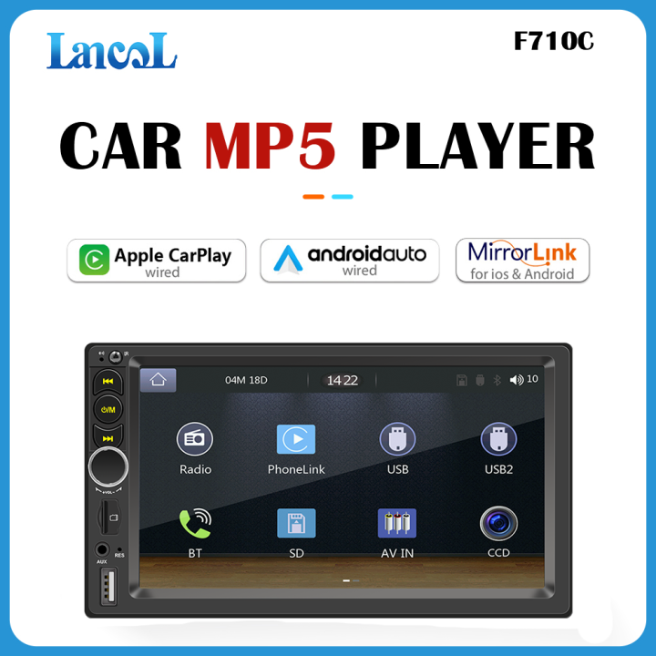 F710C 2 DIN Car MP5 Player Head Unit 7” Touch Screen Wired Carplay ...