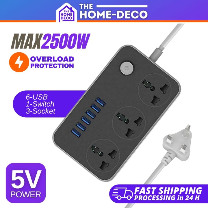 LUCKY HAWK LH-T21 / T56 5V 3.4A 3 International Power Socket 6 USB Port ...