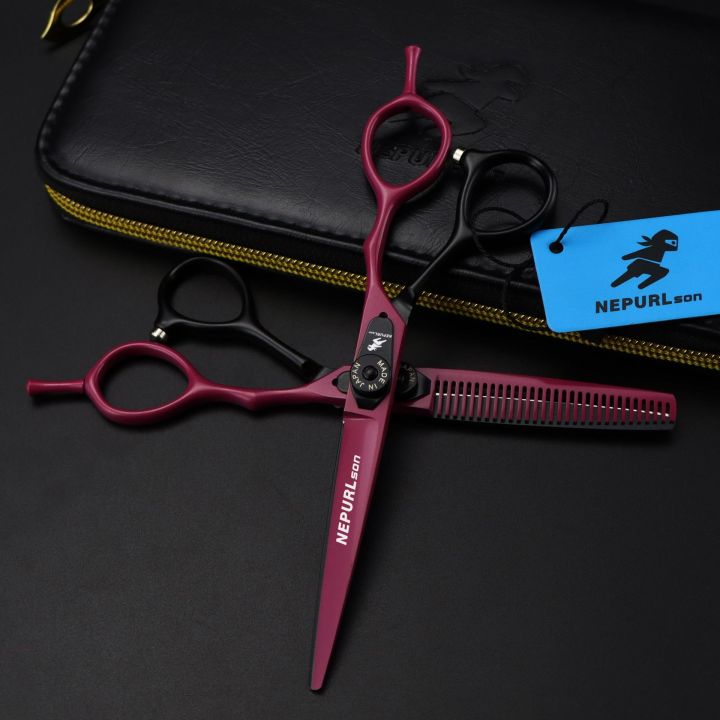 6.0 inch Nepson high-grade black pink paint hair scissor flat scissor ...