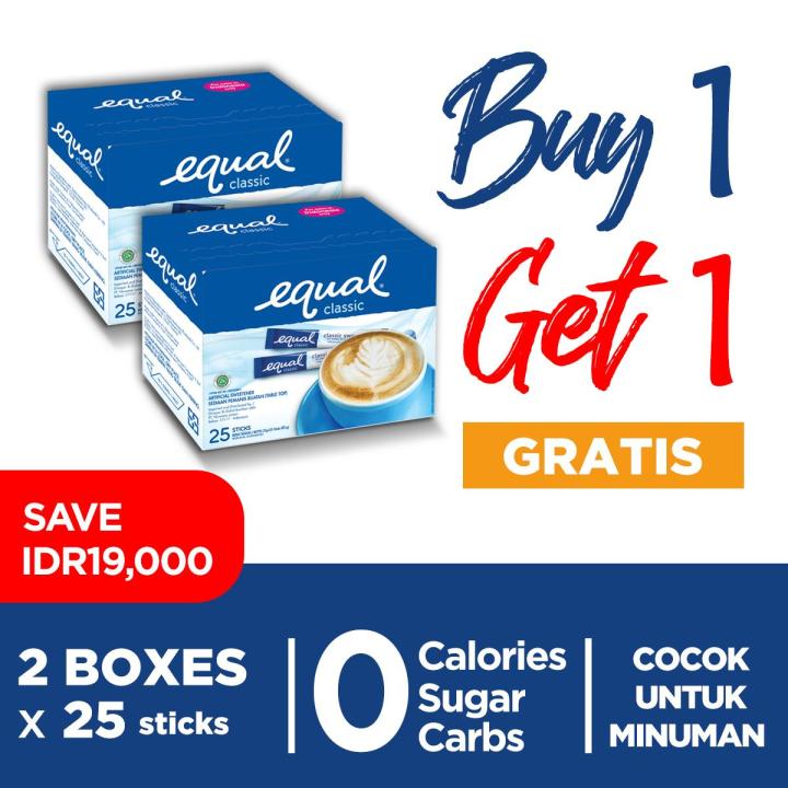 EQUAL Classic 0 Calorie Sweetener Sticks, 2 paks x 25 Sticks, Gula ...