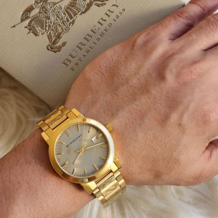 Original Burberry City Unisex Watch - Gold Dial Stainless Steel Case ...