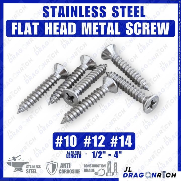 10-20 PCS SS Flat Head Metal Screw #10 #12 #14 Turnilyo Stainless Steel ...