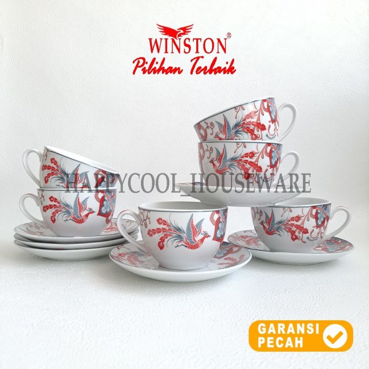 WINSTON 12pcs Cendrawasih Merah 220ml Cup & Saucer Set Cangkir Tatakan ...